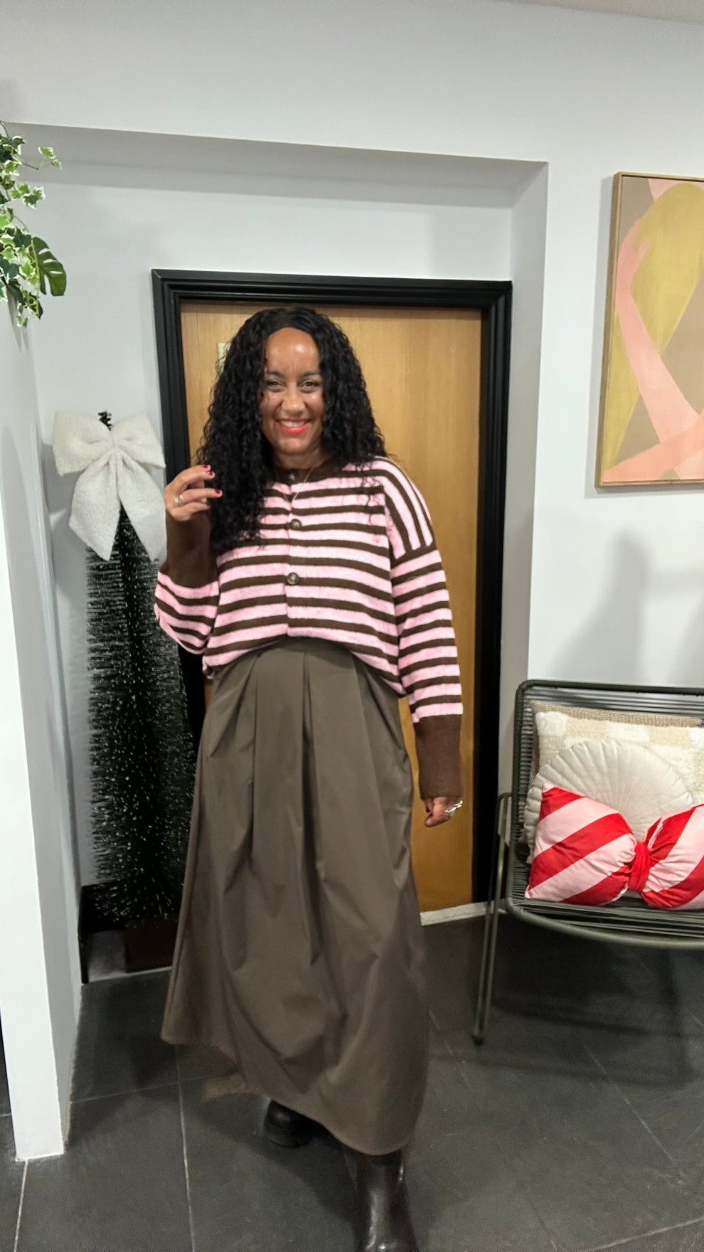 OWEN STRIPED CARDIGAN PINK & BROWN *New – Francine_Boutique